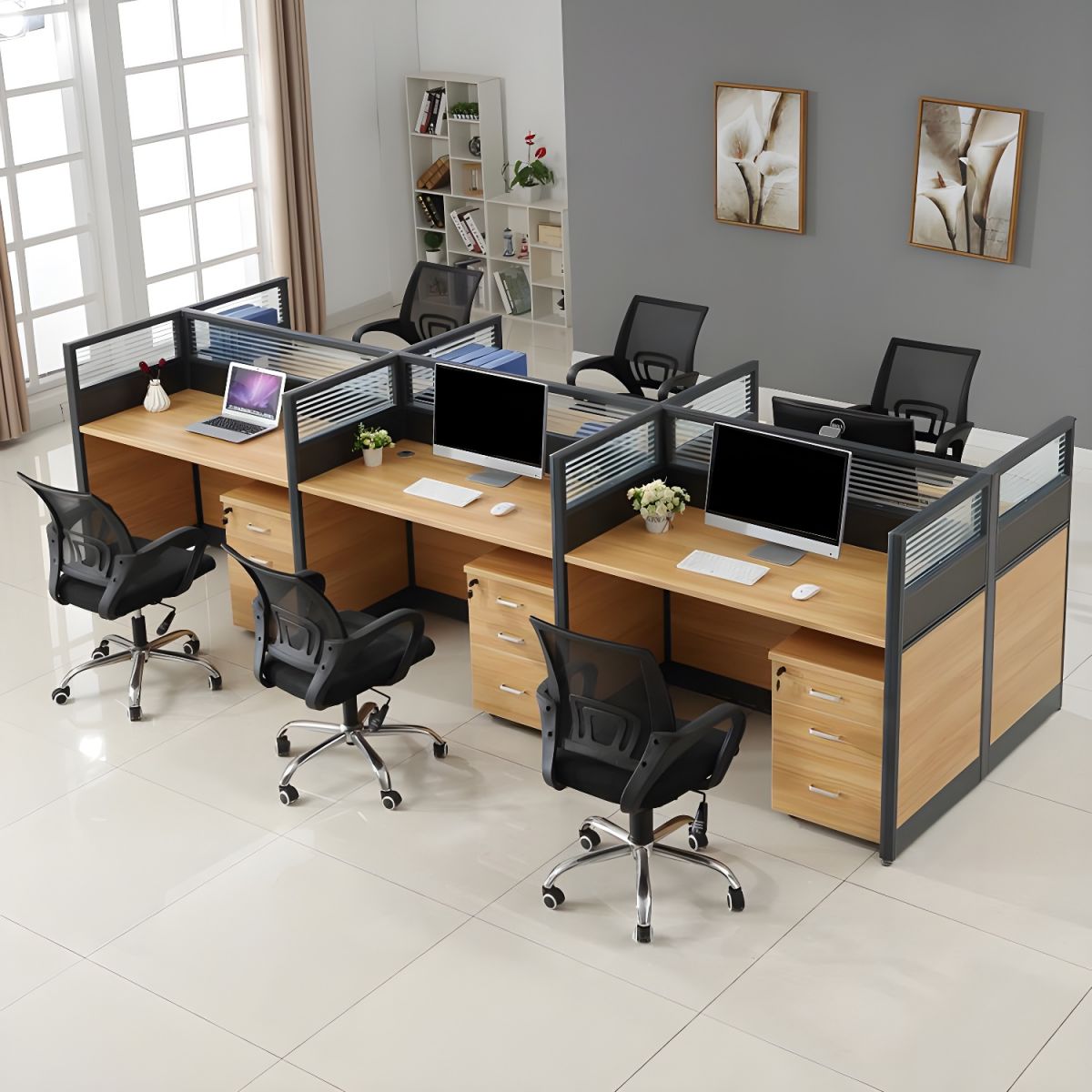Modern 4-Way Office Workstation - Furniture Village